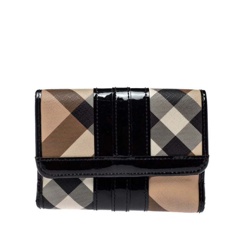 Burberry Black Beige PVC and Patent Leather Penrose Compact Wallet ...